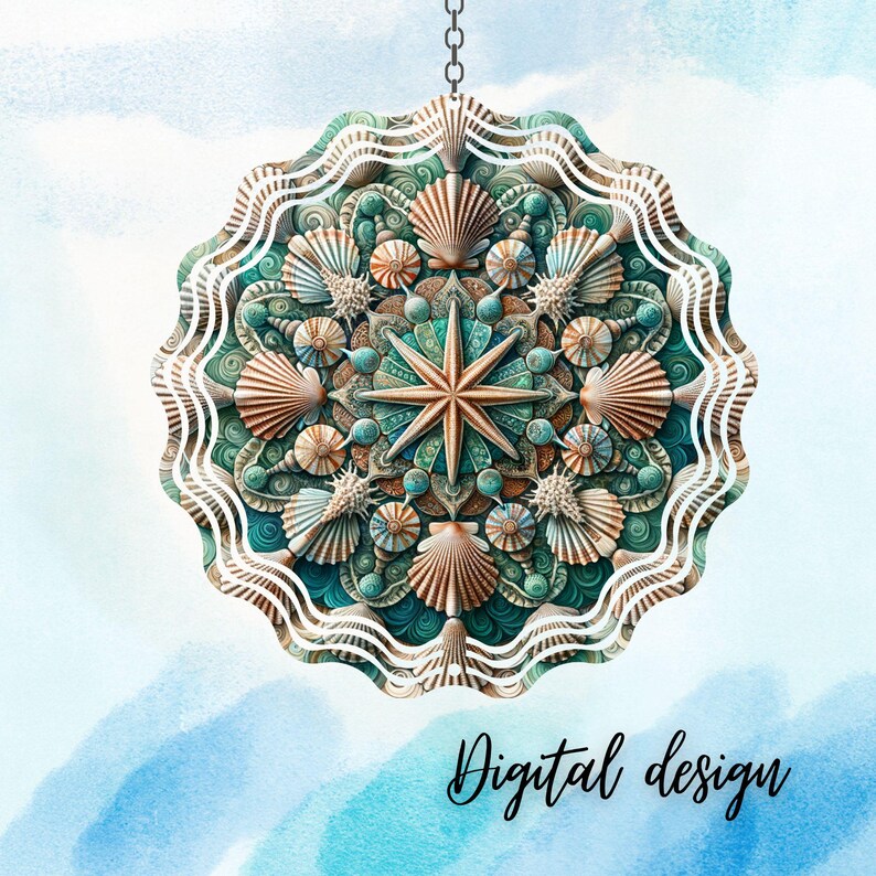 Seashell Mandala Wind Spinner Design: Coastal Wall Art (digital ...