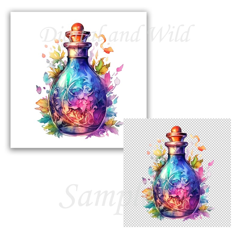 Magic Potions Bottle Digital Watercolor Images 10 Jpgs 10 PNG Files ...