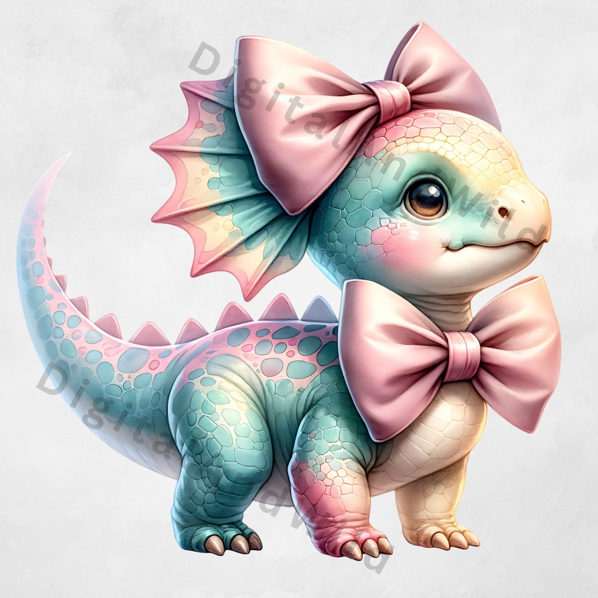 Girly Dinosaur Watercolor Clipart: Baby Dino PNG Set (digital Download ...