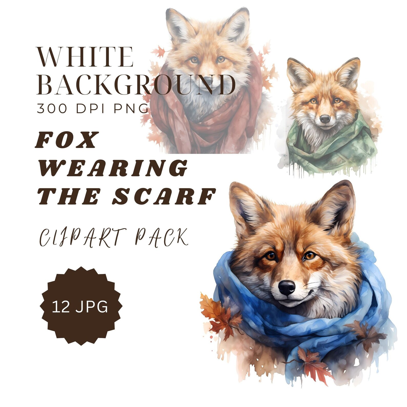Fox Digital Images Bundle - Fox Watercolor Clipart- Set of Fox Clip ...