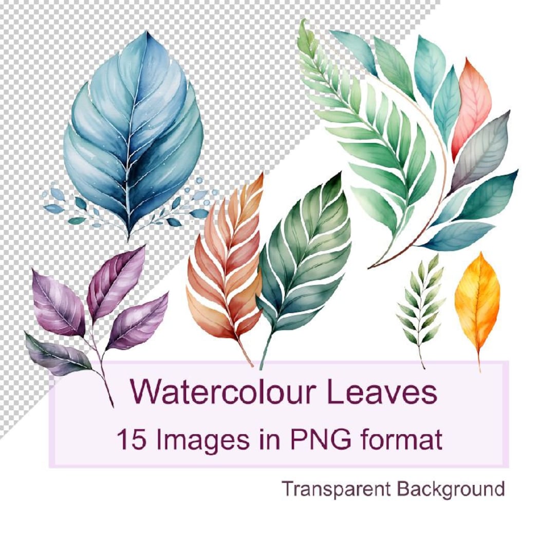 Beautiful Leaves Digital Watercolor Images PNG Files Instant Digital ...