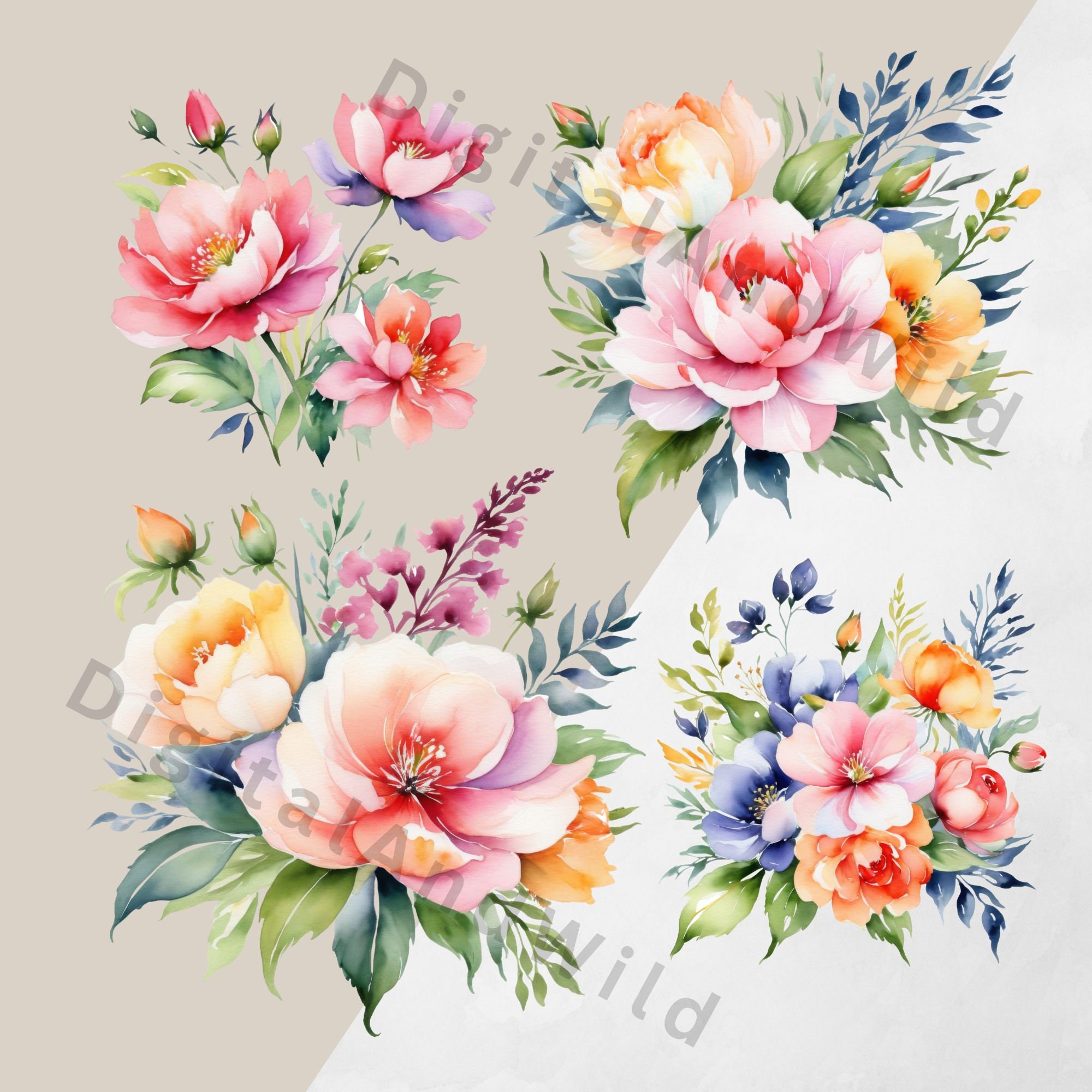 Flowers Arrangement Clipart Bundle, Flower Bouquet Clipart, Floral ...
