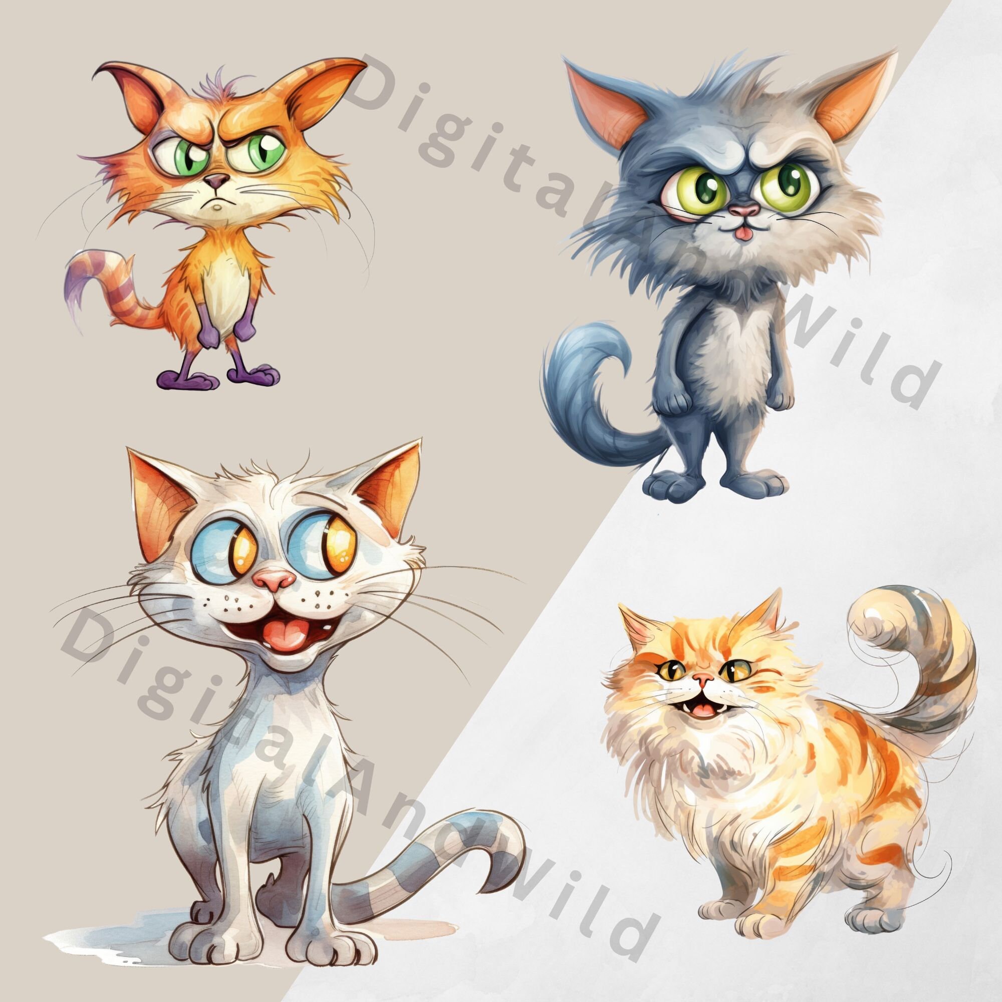 Funny Cats Clipart Bundle, Quirky Cat Clipart, Cat Lover Pack, Digital ...