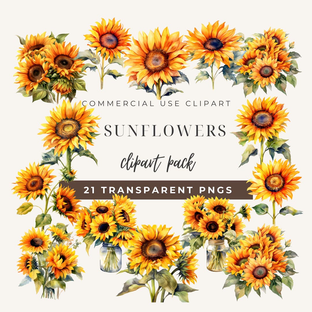Watercolor Sunflower Clipart Bundle: Floral PNG Designs (digital ...
