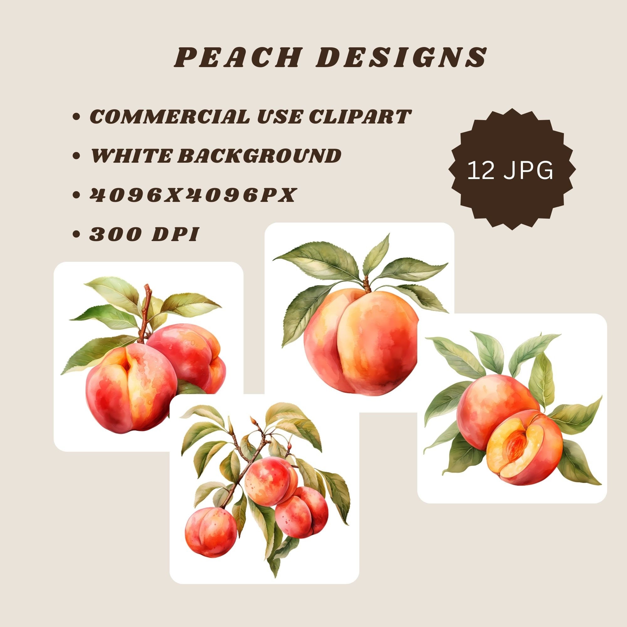 12 Peach Watercolour Digital Images 12 High Quality Jpgs, Instant ...