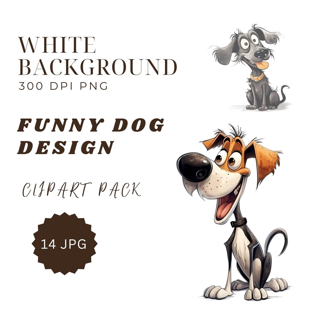Quirky Funny Dog Clipart Bundle, 14 Hilarious Dog Images - Instant ...