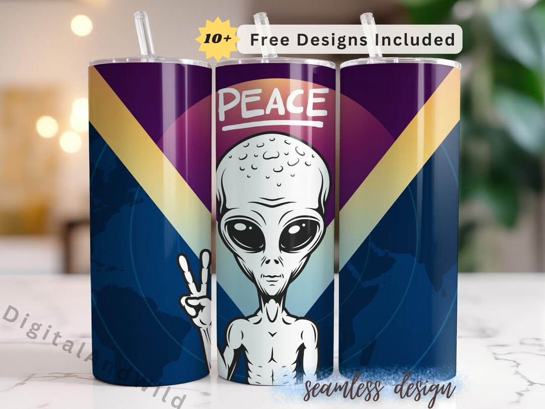 Alien Tumbler Wrap PNG - Neon Sublimation Design - 20 Oz Skinny Tumbler ...