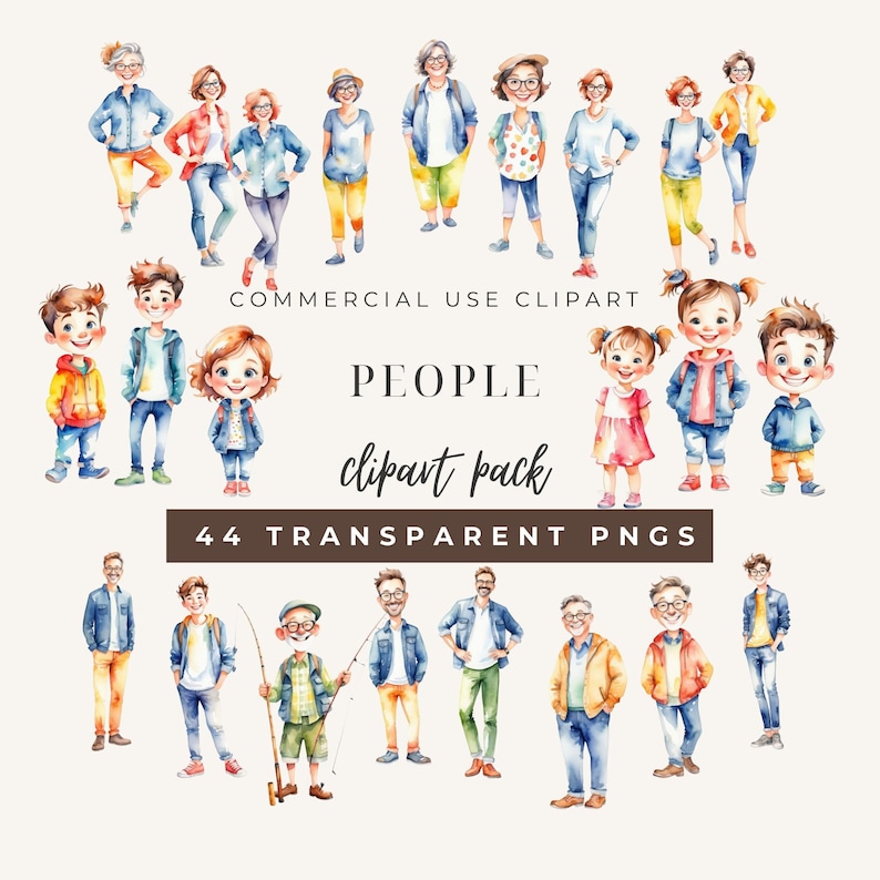 Quirky Happy People Clipart Bundle Family Watercolor Clipart Greeting ...
