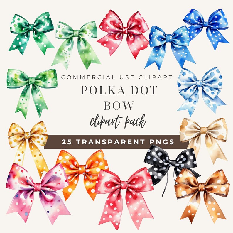 Watercolor Polka Dot Bow Clipart: 25 PNG Files (digital Download) - Etsy