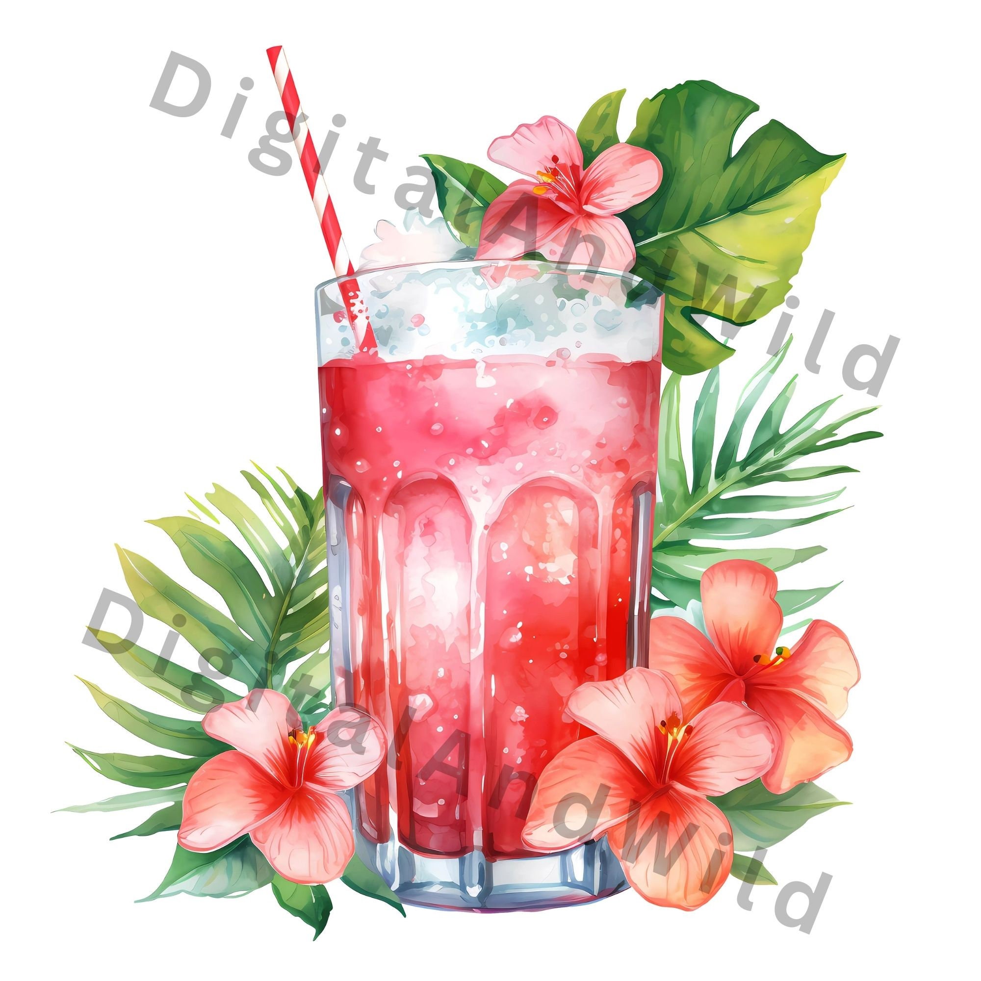 Watercolor Hawaii Clipart: Tropical Flowers & Beach Designs (digital ...