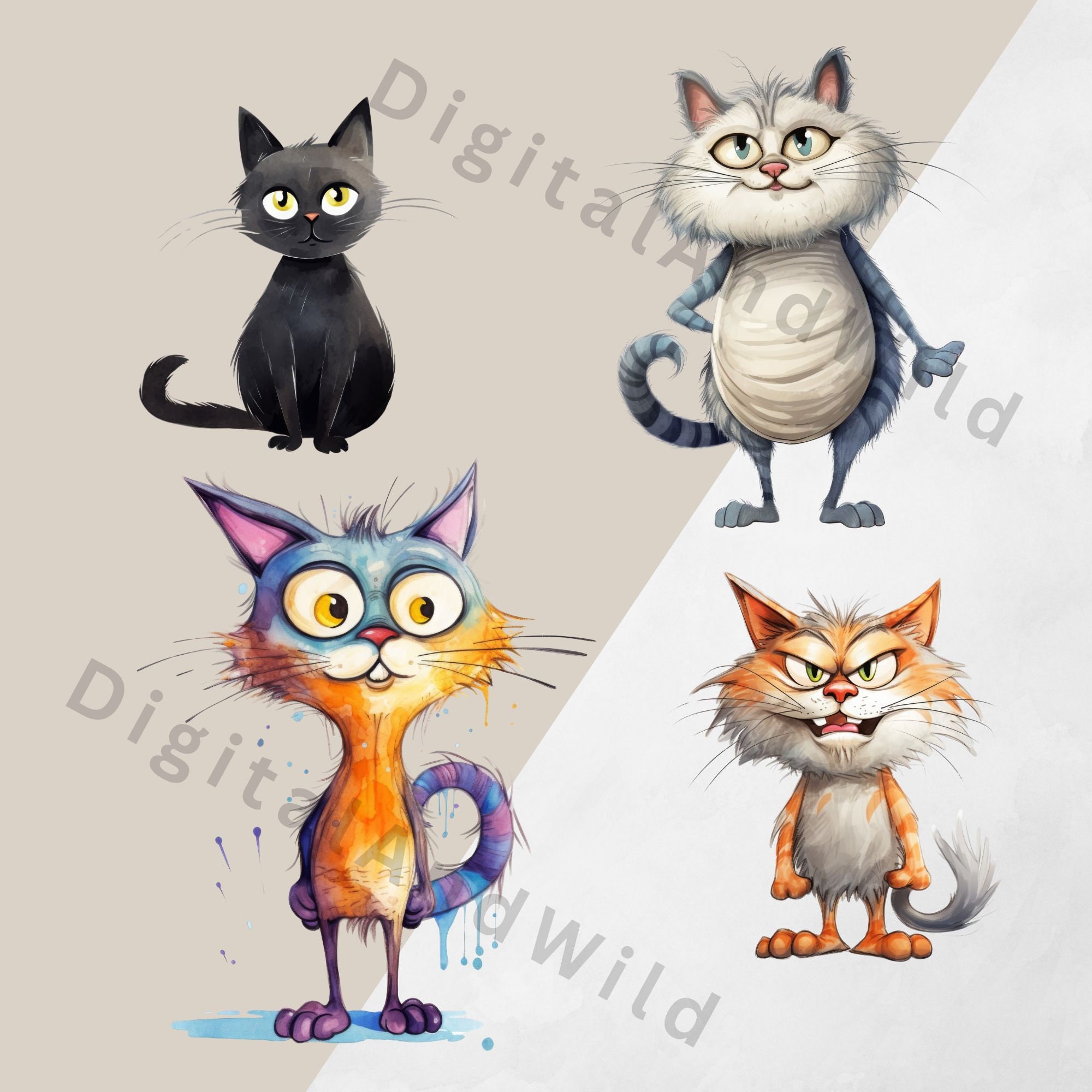 Funny Cats Clipart Bundle, Quirky Cat Clipart, Cat Lover Pack, Digital ...