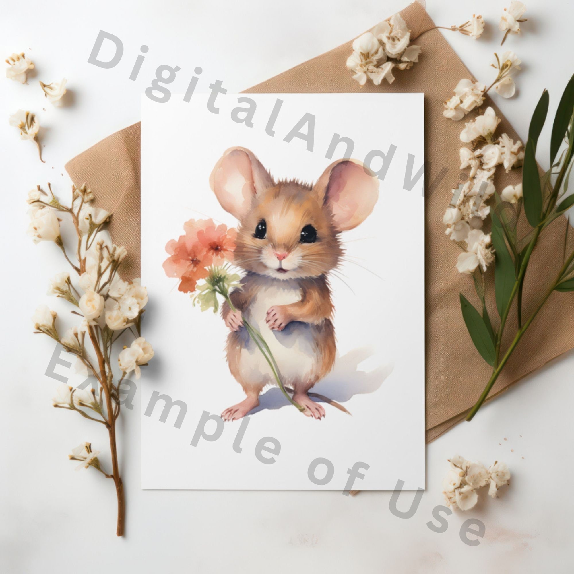 Adorable Mouse and Flower Clipart Set 12 High Quality Jpgs, Digital ...