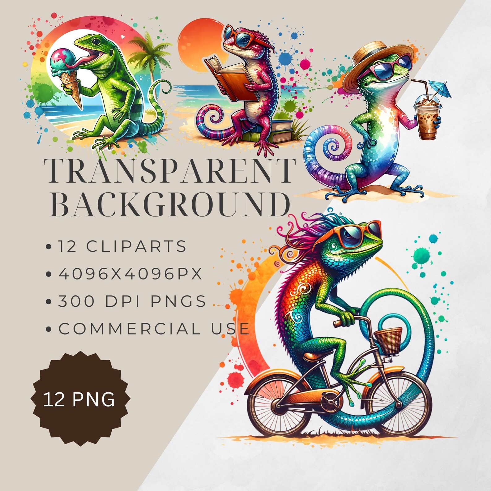 Lizard Clipart Bundle: Watercolor PNG Designs (digital Download) - Etsy