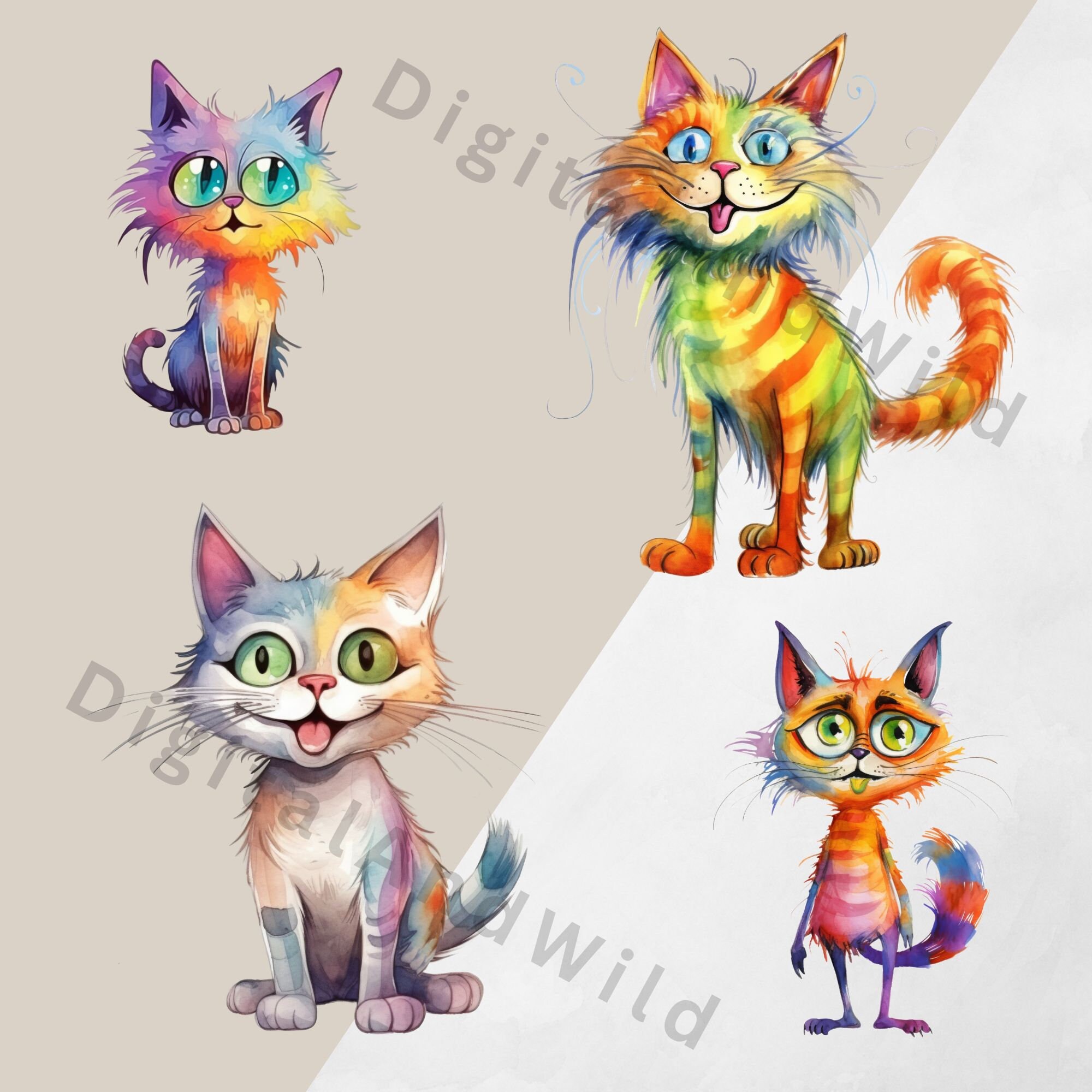 Funny Cats Clipart Bundle, Quirky Cat Clipart, Cat Lover Pack, Digital ...