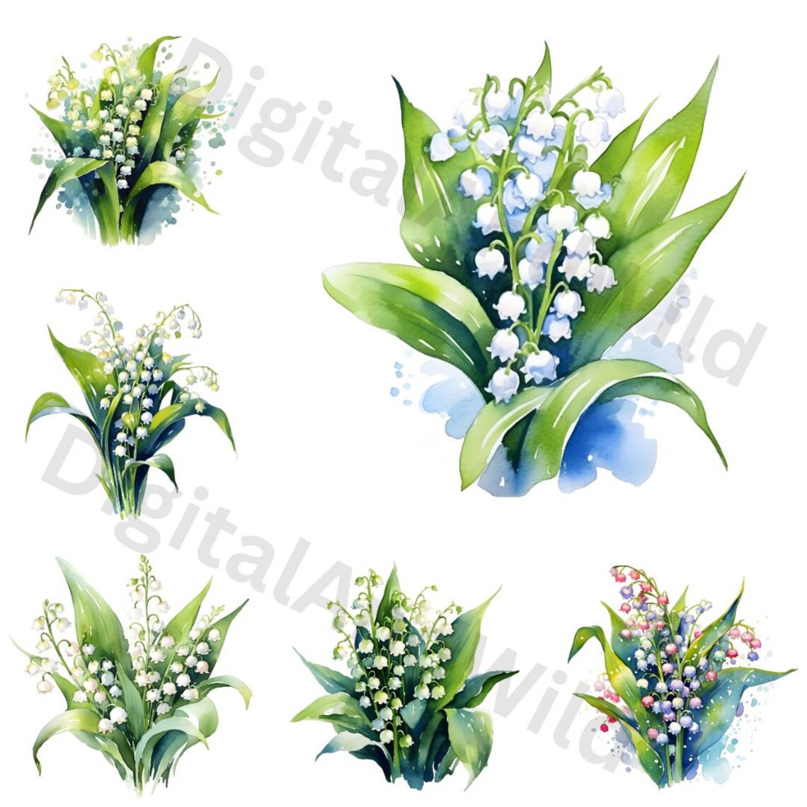 Lilly of the Valley Digital Watercolor Images 16 High Quality JPG Files ...