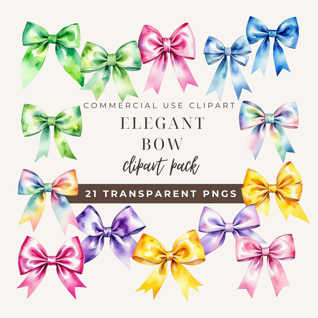 Watercolor Bow Clipart: Elegant Pastel Bows, Commercial Use (digital ...