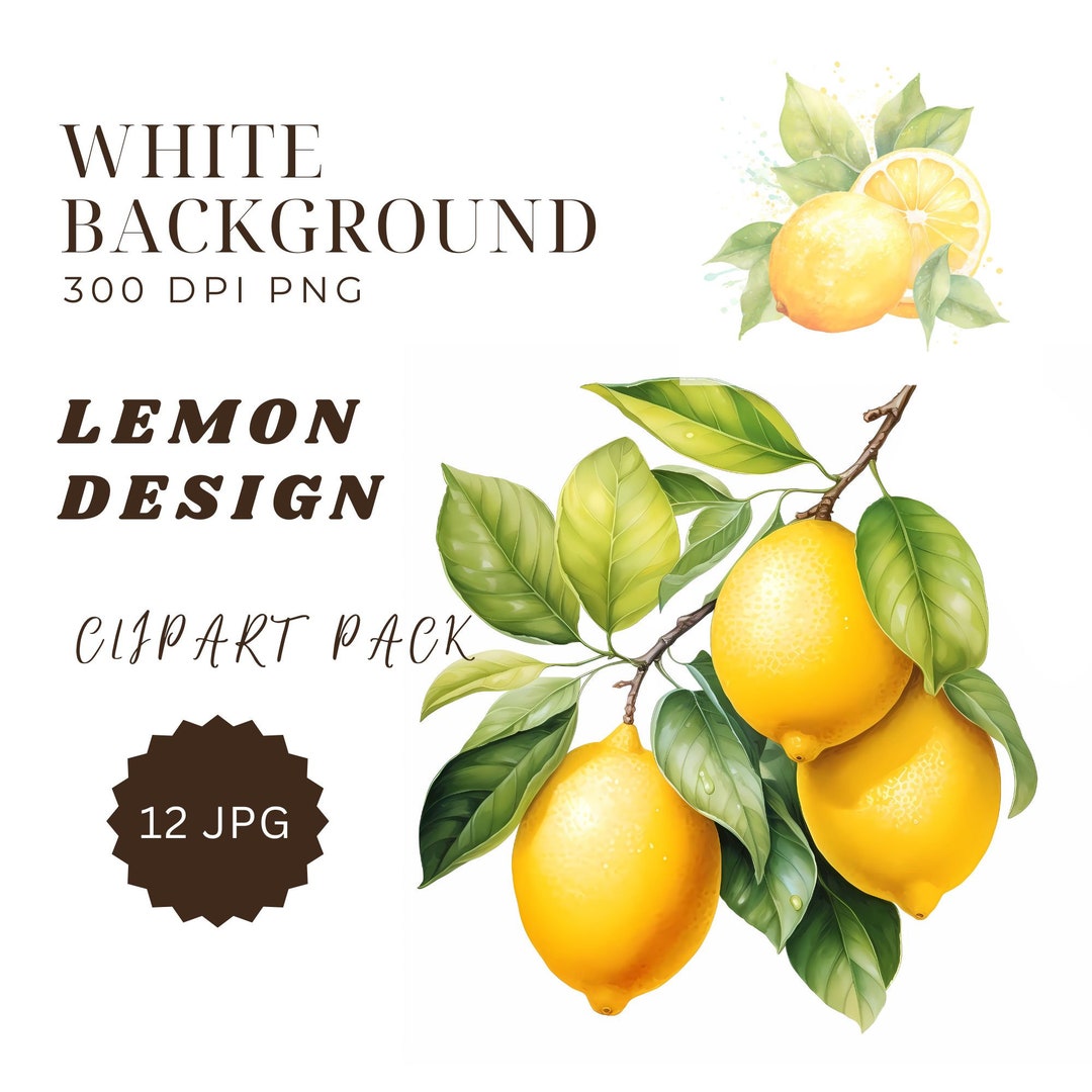 Lemon Watercolor Clipart Pack - 12 Jpgs, Instant Download, Card Making ...