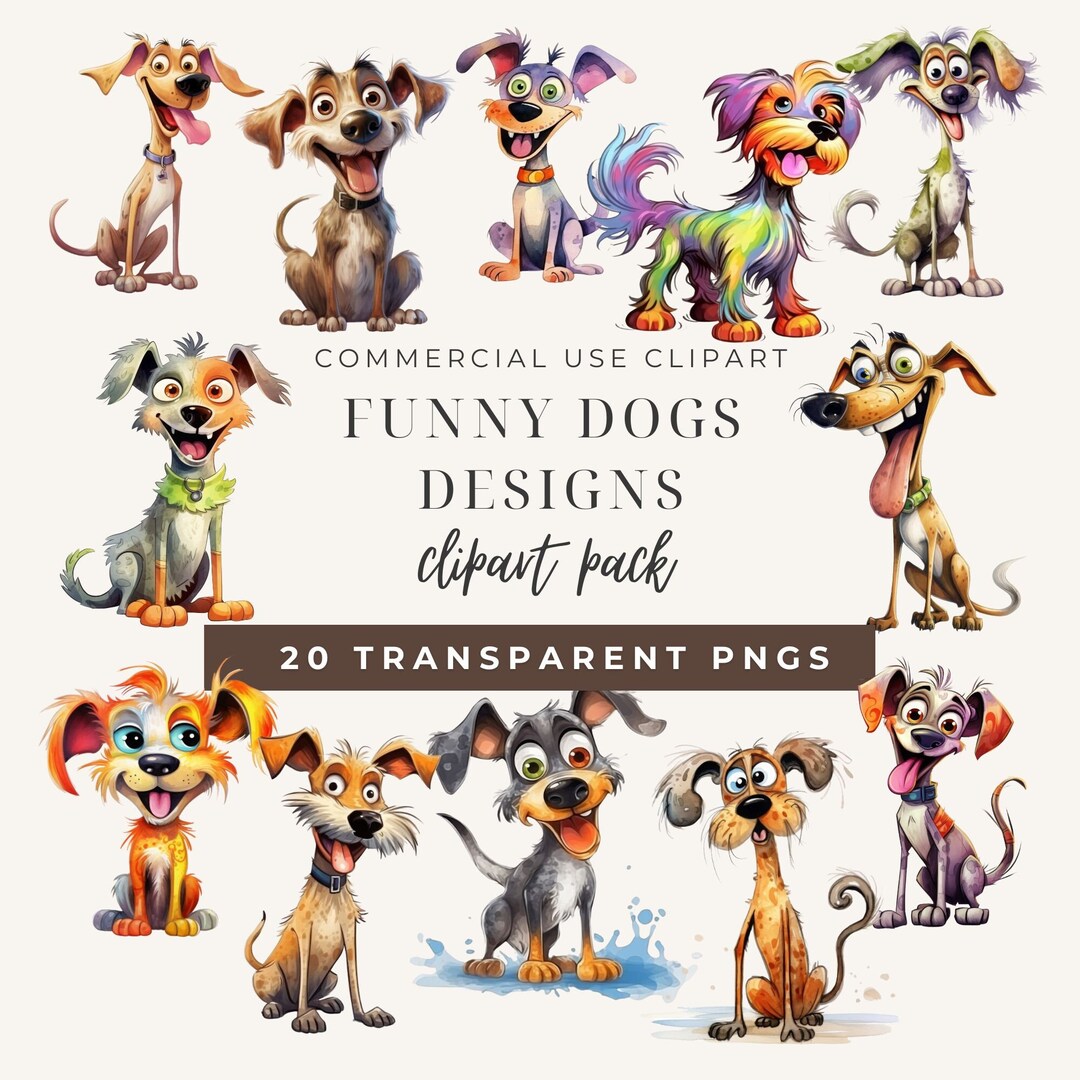 Quirky and Funny Dogs Clipart Bundle | Digital PNG Images Ready to ...