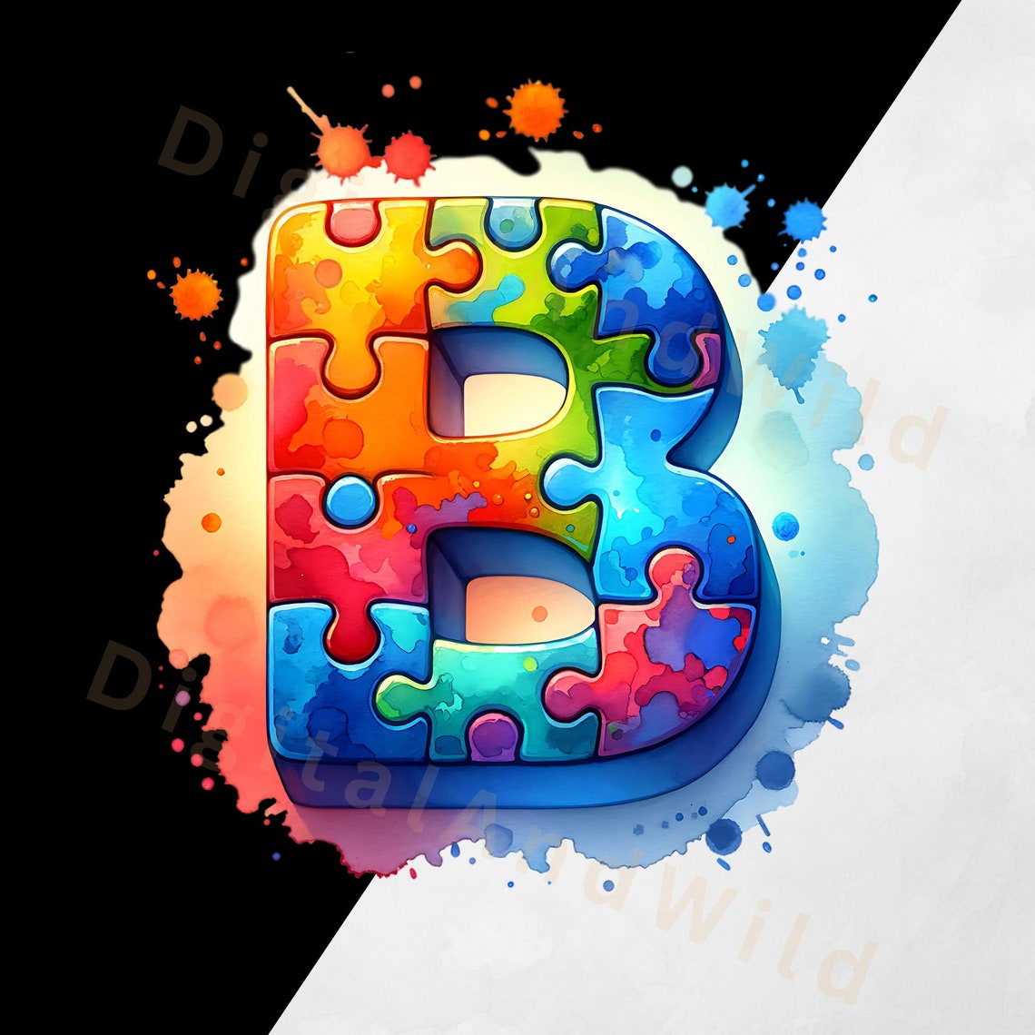 Puzzle Letter B Clipart: Colorful PNG Image (digital Download) - Etsy
