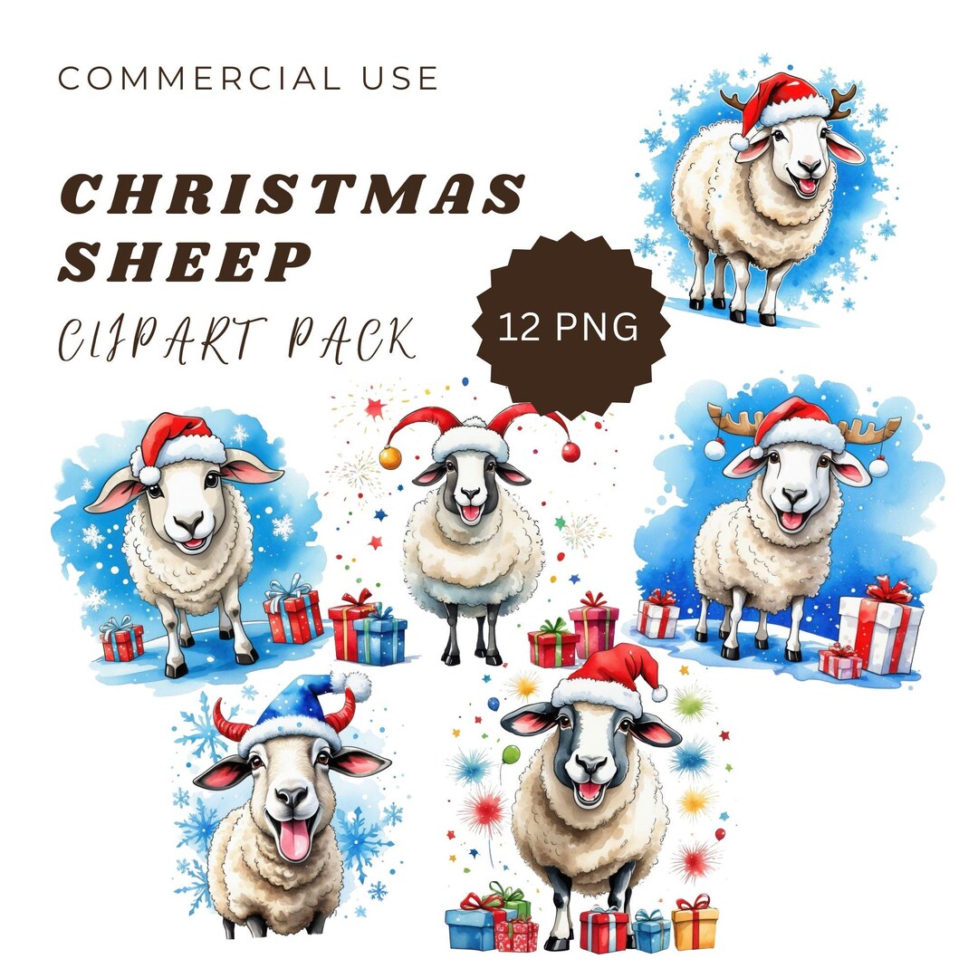 Christmas Sheep Clipart Bundle, Watercolor Farm Animals, High Quality ...