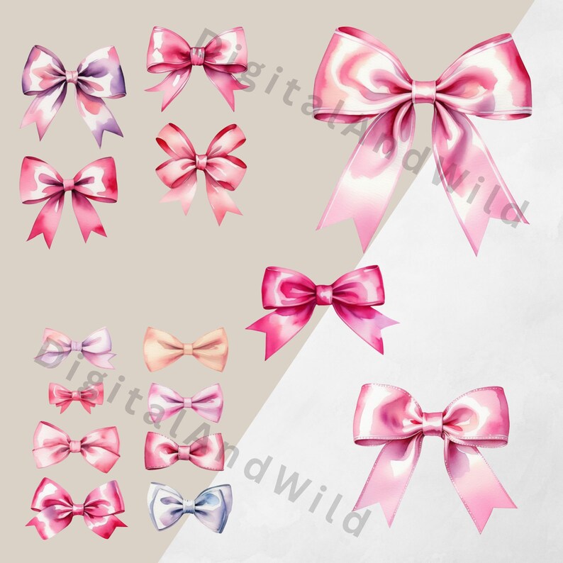 Watercolor Pink Bows Clipart Pink Ribbon Bow Paper Crafts Bridal Shower ...