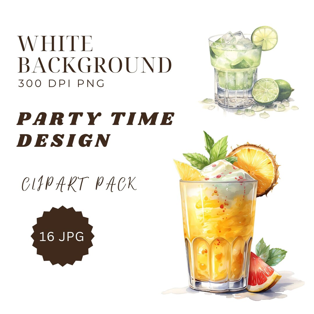 Party Time Clipart Pack - Fun Cocktail Illustrations, High Quality Jpgs ...