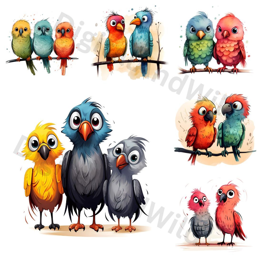 Cute Parrots Clipart Bundle, Funny Birds Art (digital Download) - Etsy