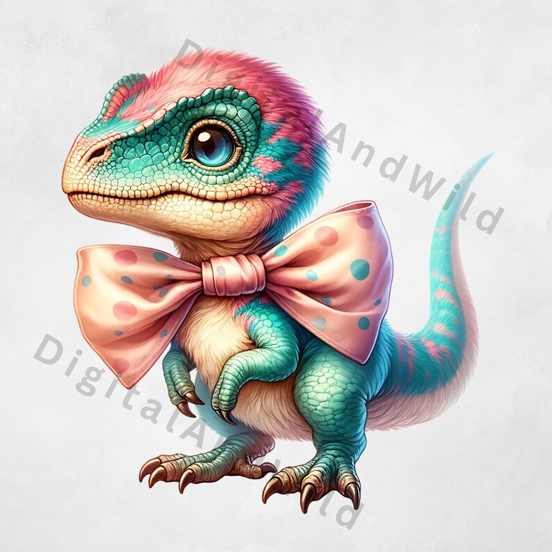 Girly Dinosaur Watercolor Clipart: Baby Dino PNG Set (digital Download ...