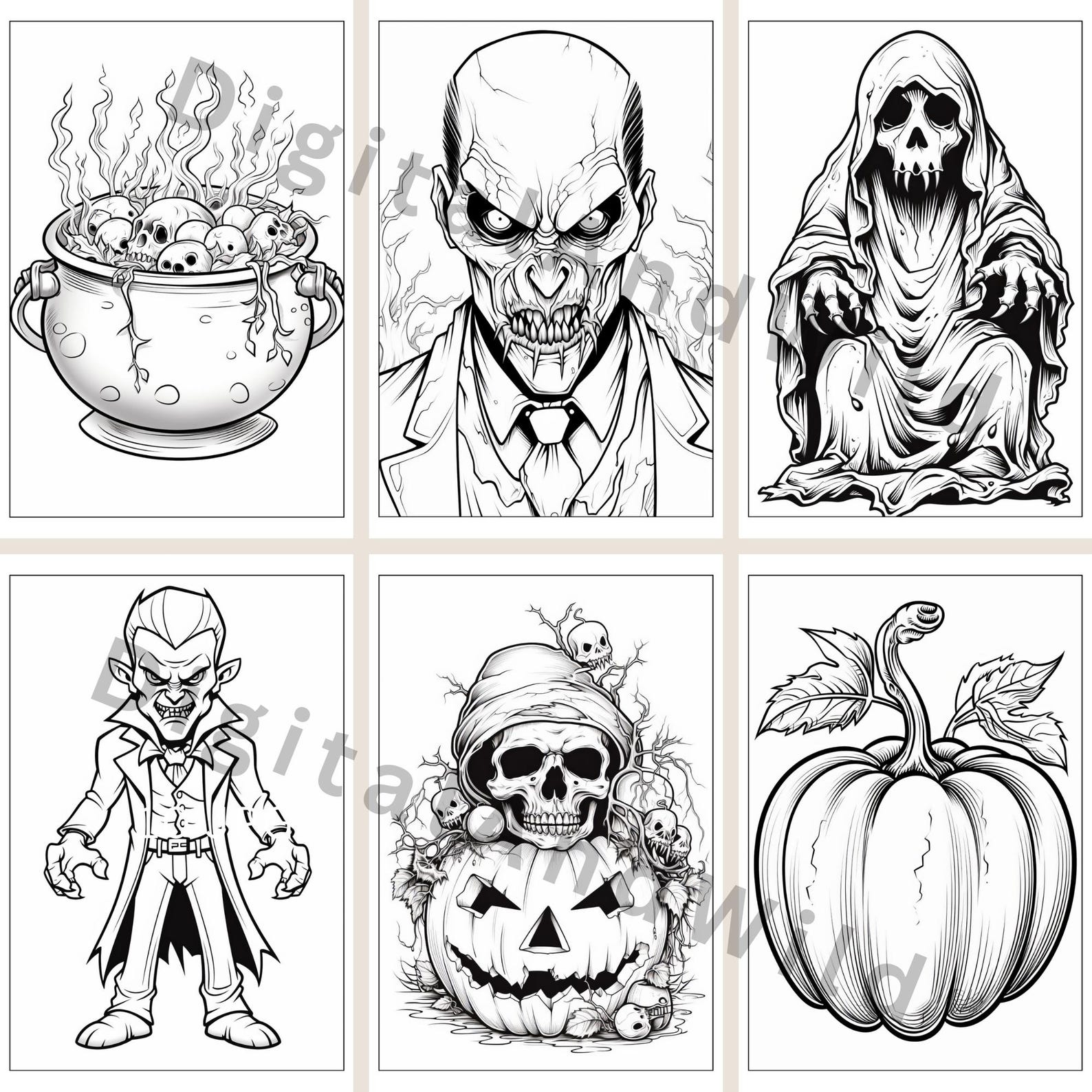 Halloween Coloring Pages, Instant Download PDF File, Halloween Party ...