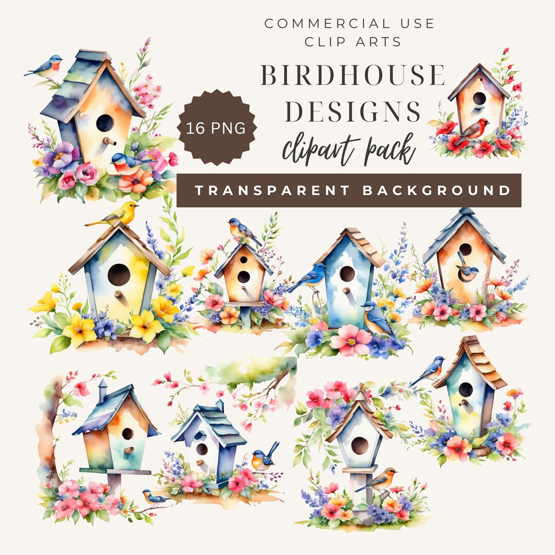 Birdhouse Watercolor Clipart Bundle | Floral Birds Png | Printable ...