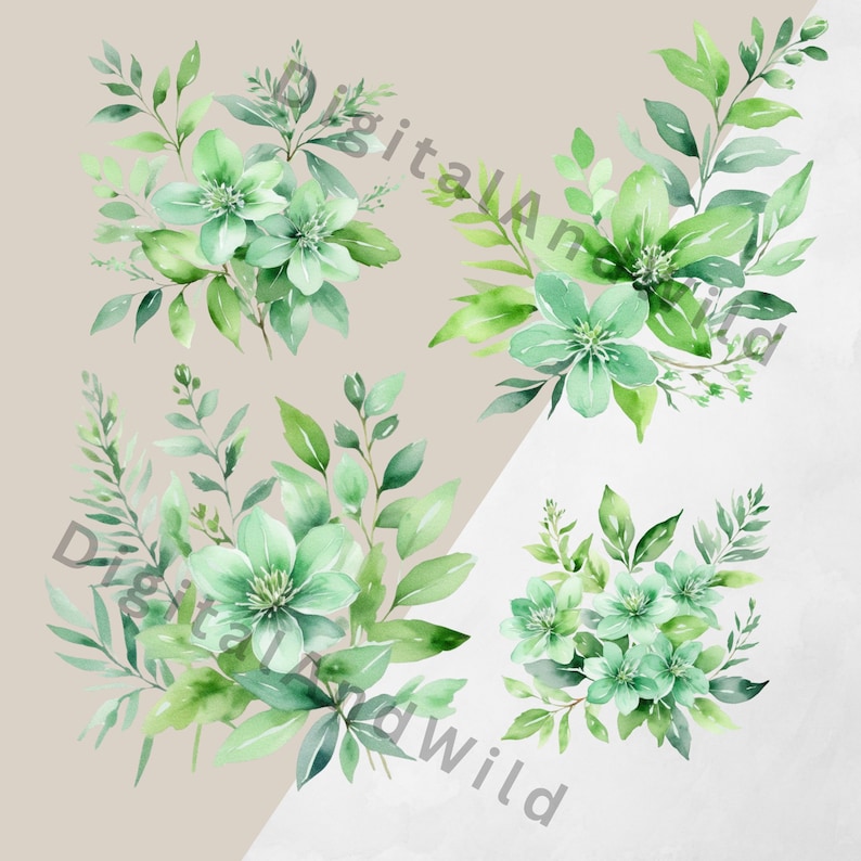 Sage Green Flowers Clipart Bundle Floral Watercolor Clipart Wedding ...