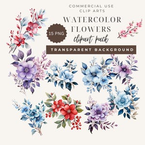 Watercolor Flower Clipart Bundle: Floral PNG Images (digital Download ...