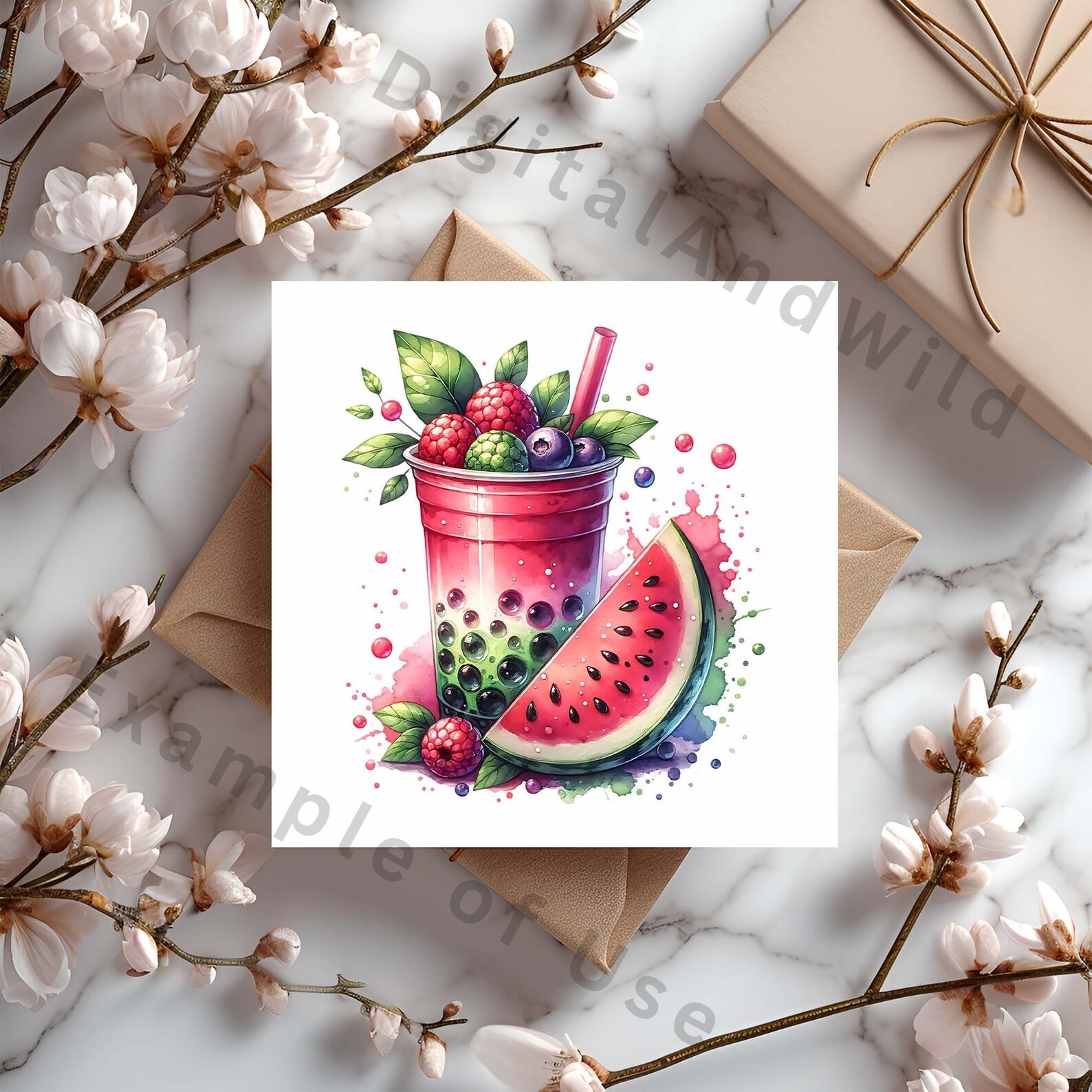 Floral Bubble Tea Clipart: Watercolor Flower Tea Lover PNG Set (digital ...
