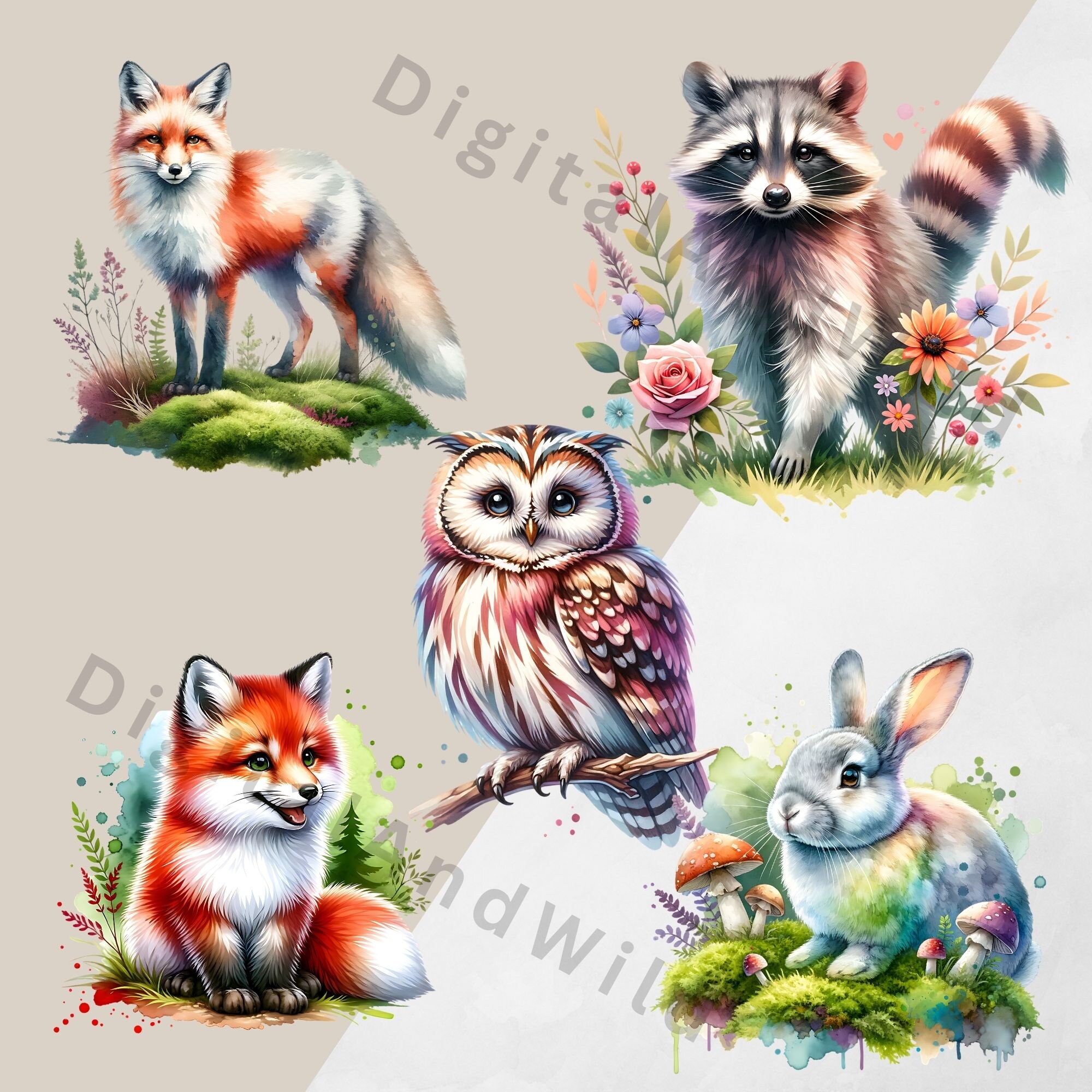 Woodland Animals Clipart Bundle: Watercolor Forest Designs (25 PNG ...