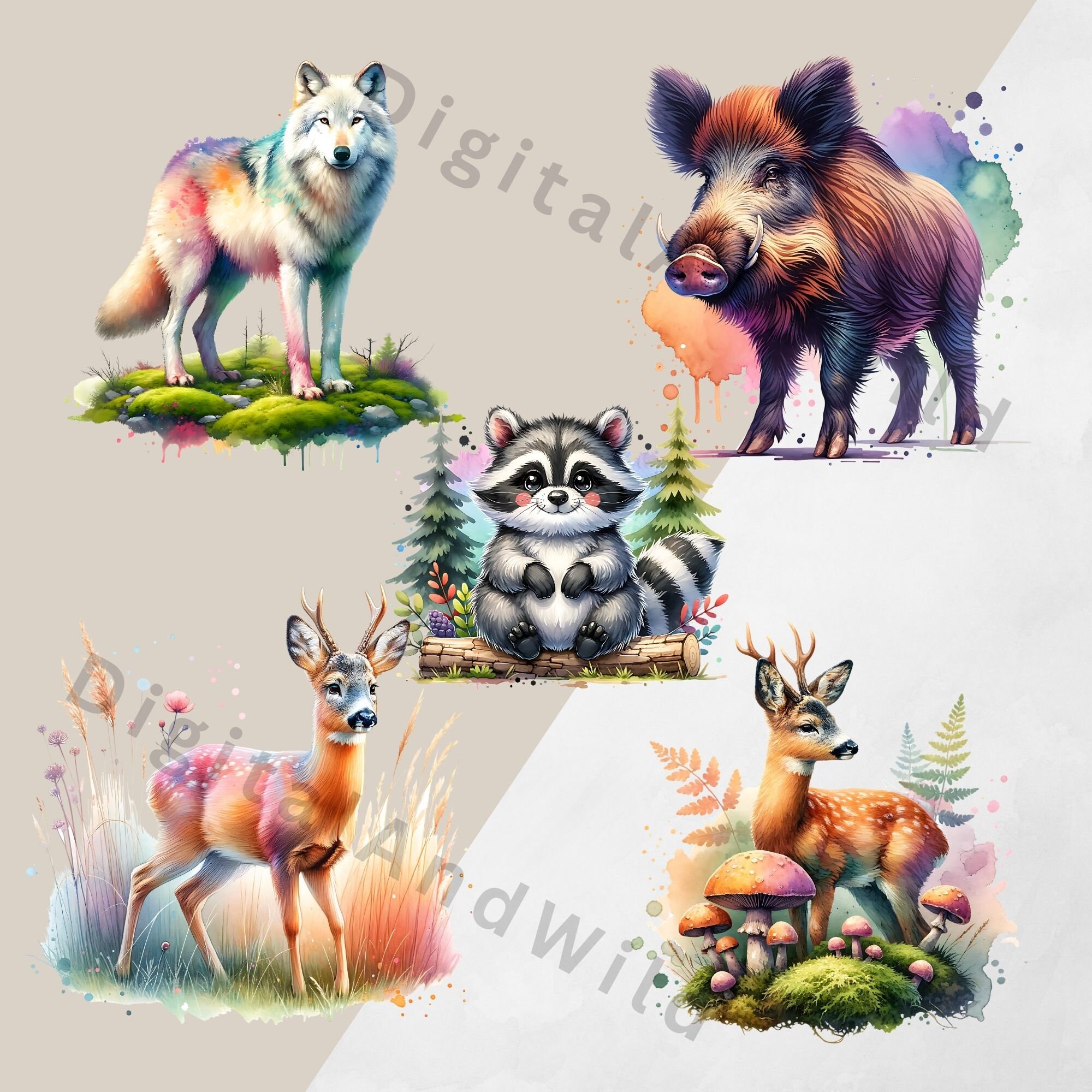 Woodland Animals Clipart Bundle: Watercolor Forest Designs (25 PNG ...