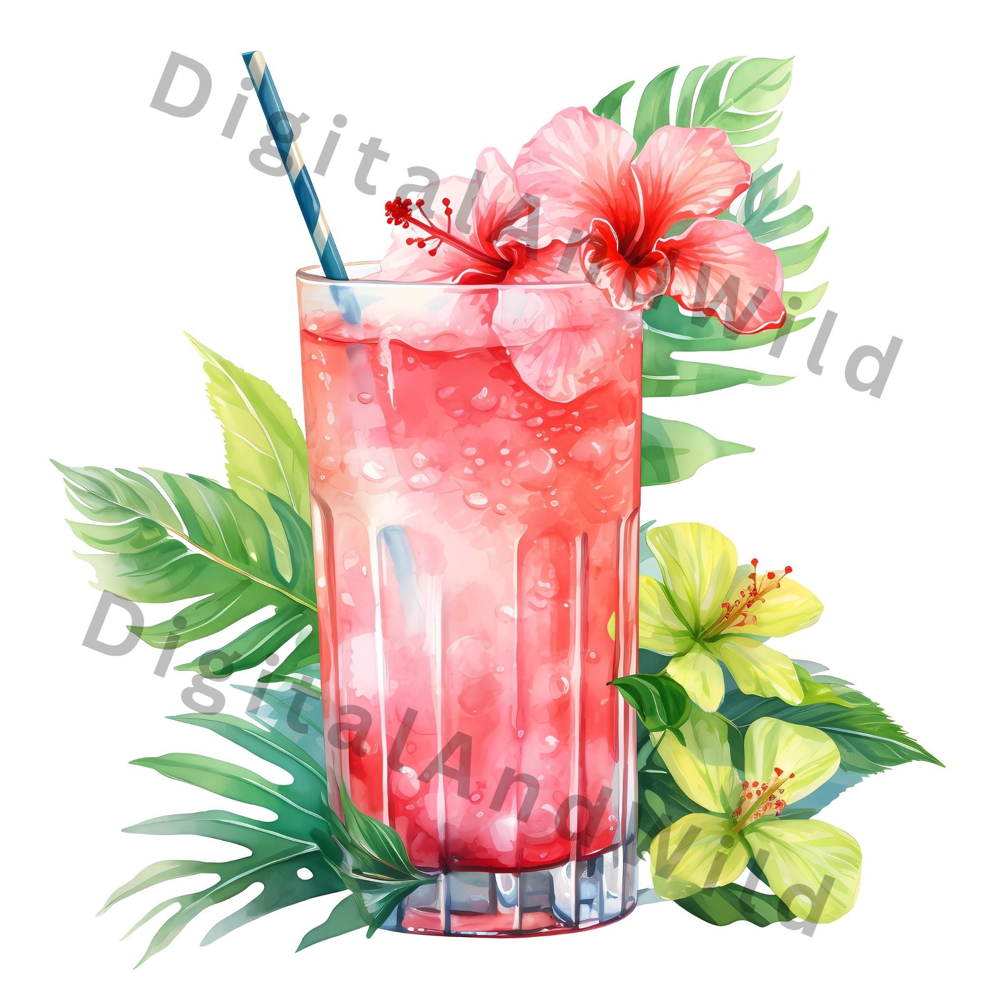 Watercolor Hawaii Clipart: Tropical Flowers & Beach Designs (digital ...
