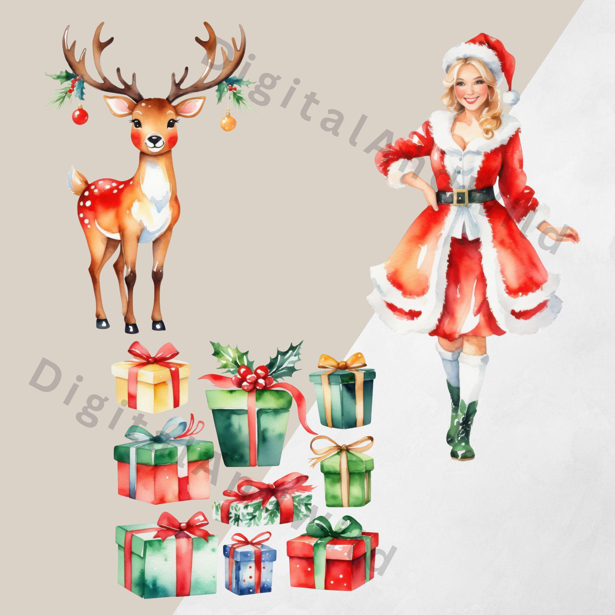 Watercolor Christmas Clipart Bundle: 27 Festive PNG Images (digital ...