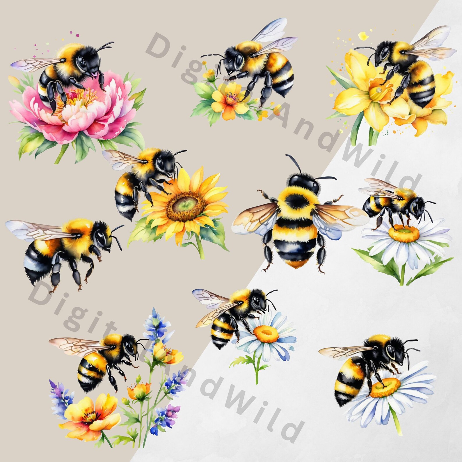 Bumblebees Clipart Bundle | Cute Bees Clipart Bundle | Cute Bees Png ...