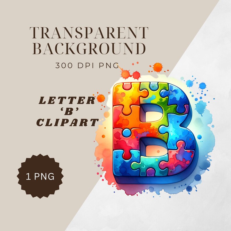 Puzzle Letter B Clipart: Colorful PNG Image (digital Download) - Etsy