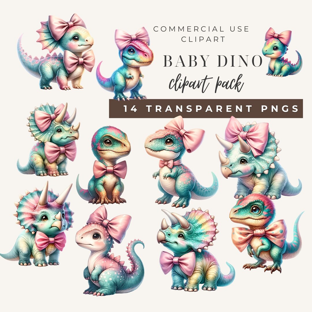 Girly Dinosaurs Watercolor Clipart Bundle - Dino Clip Art Set of ...