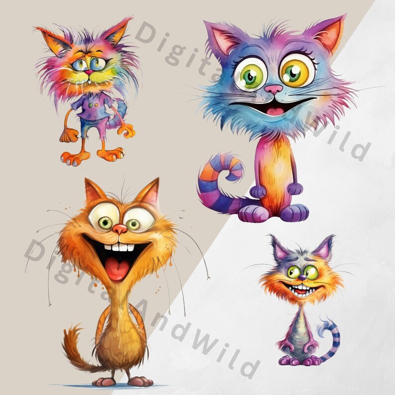 Funny Cats Clipart Bundle, Quirky Cat Clipart, Cat Lover Pack, Digital ...