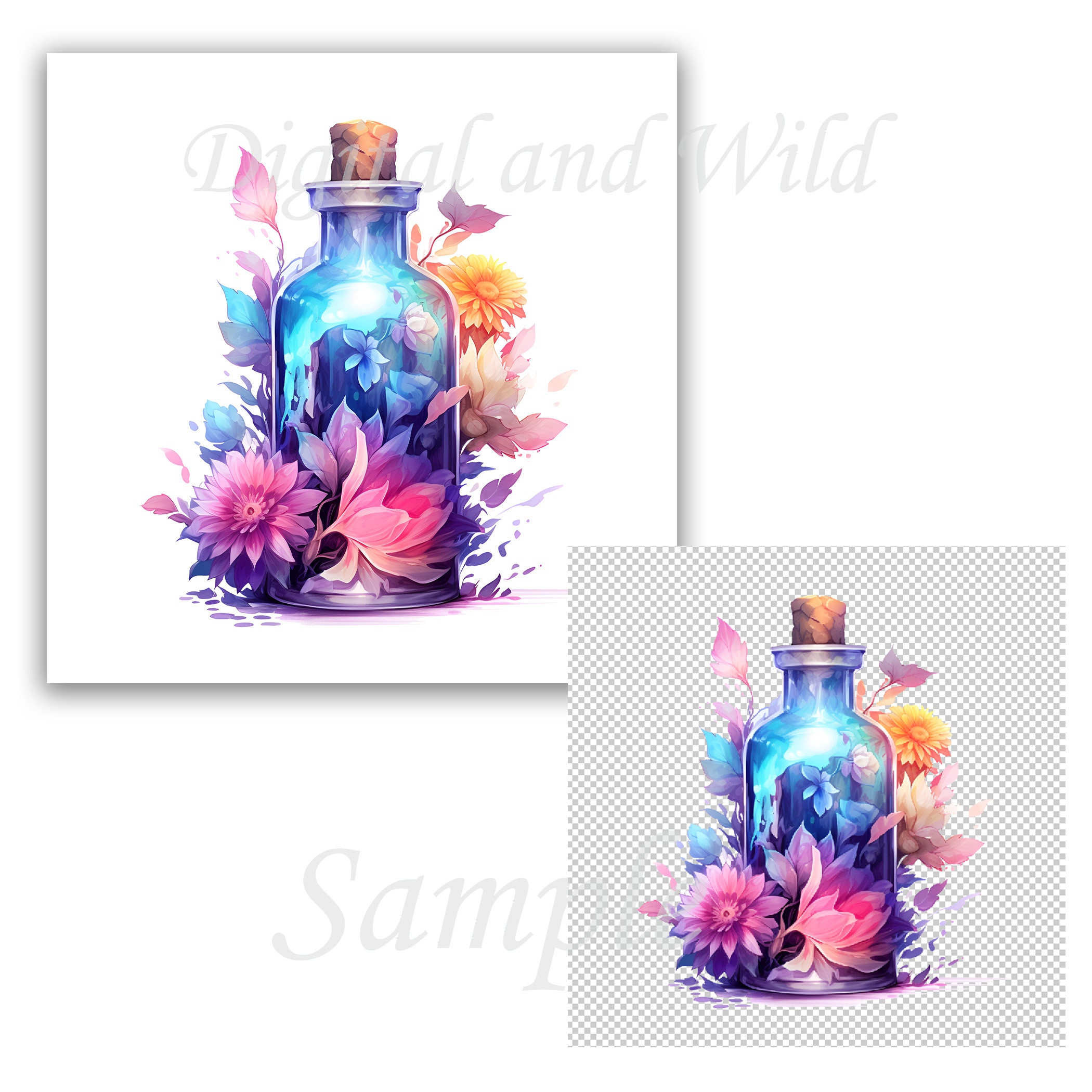 Magic Potions Bottle Digital Watercolor Images 10 Jpgs 10 PNG Files ...