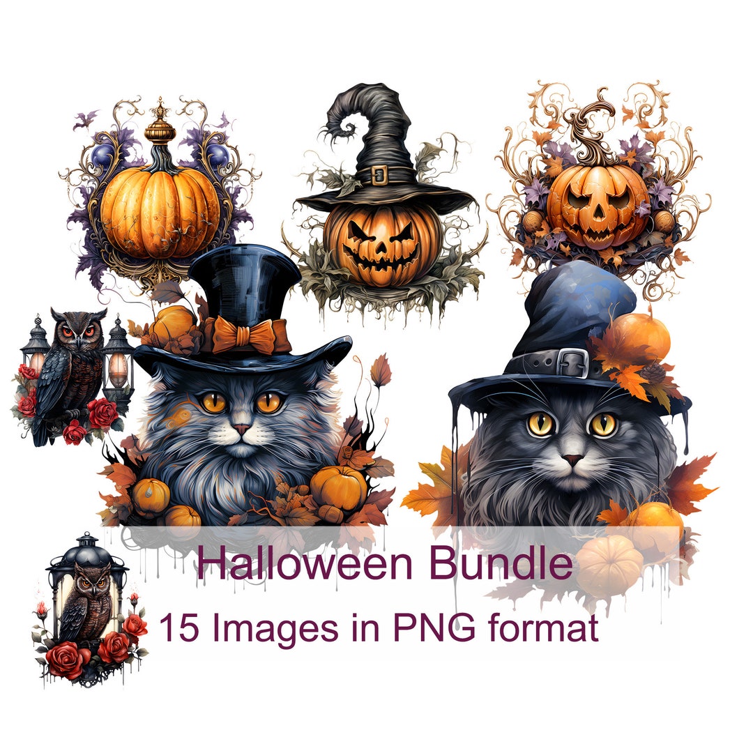 Halloween PNG Clipart Bundle: 15 Digital Images (transparent Background ...