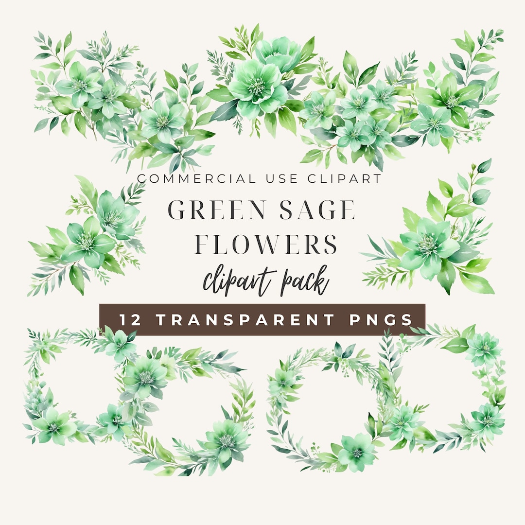 Sage Green Flowers Clipart Bundle | Floral Watercolor Clipart | Wedding ...