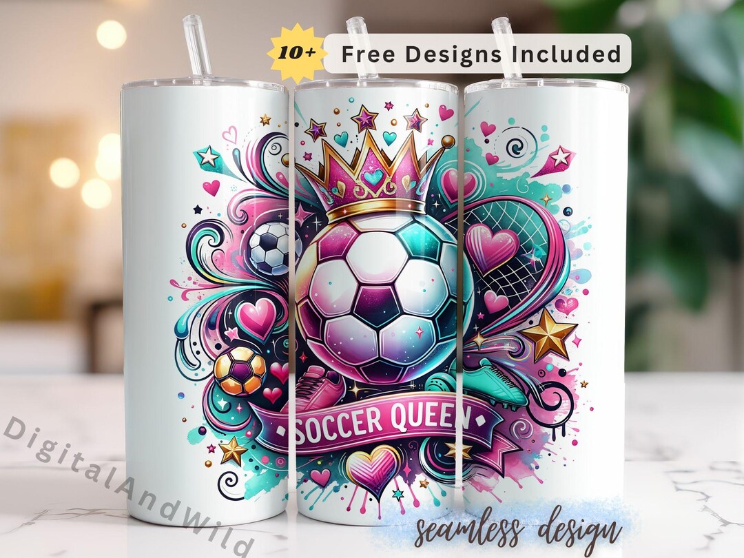 Soccer Queen Tumbler Wrap: 20 Oz Skinny Sublimation Design (digital ...