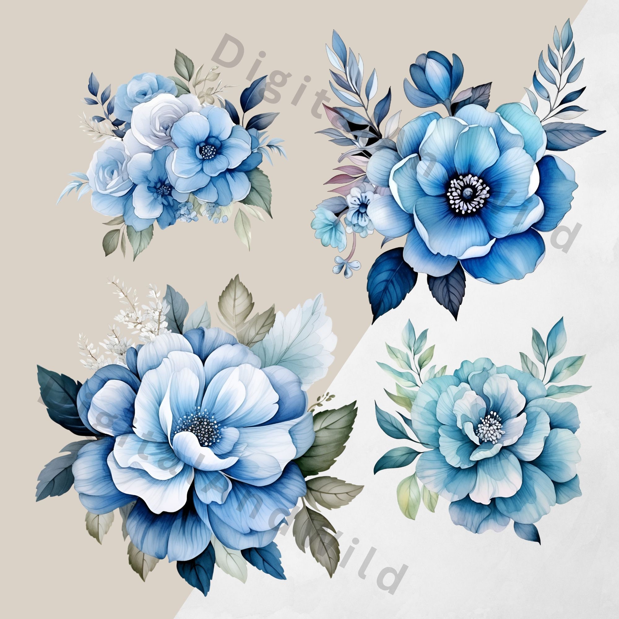 Watercolor Flowers Clipart Bundle: 16 PNG Floral Designs (digital ...