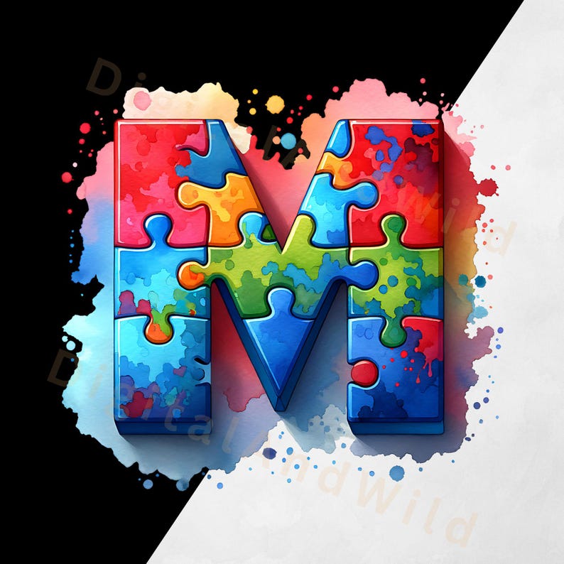 Puzzle Letter 'M' Clipart - Digital Download | Autism Puzzle Pieces Png ...