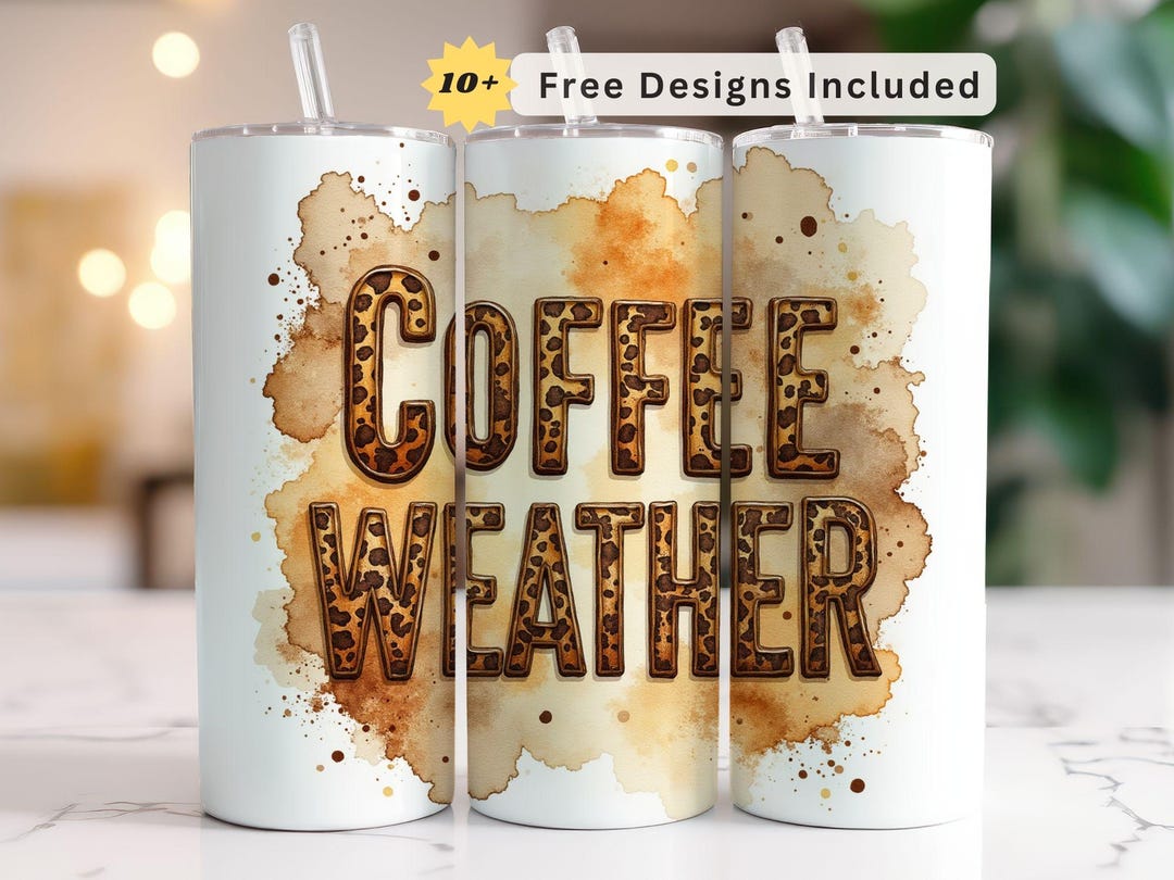 Coffee Weather Tumbler Wrap, Leopard Print Coffee Lover 20oz Skinny ...