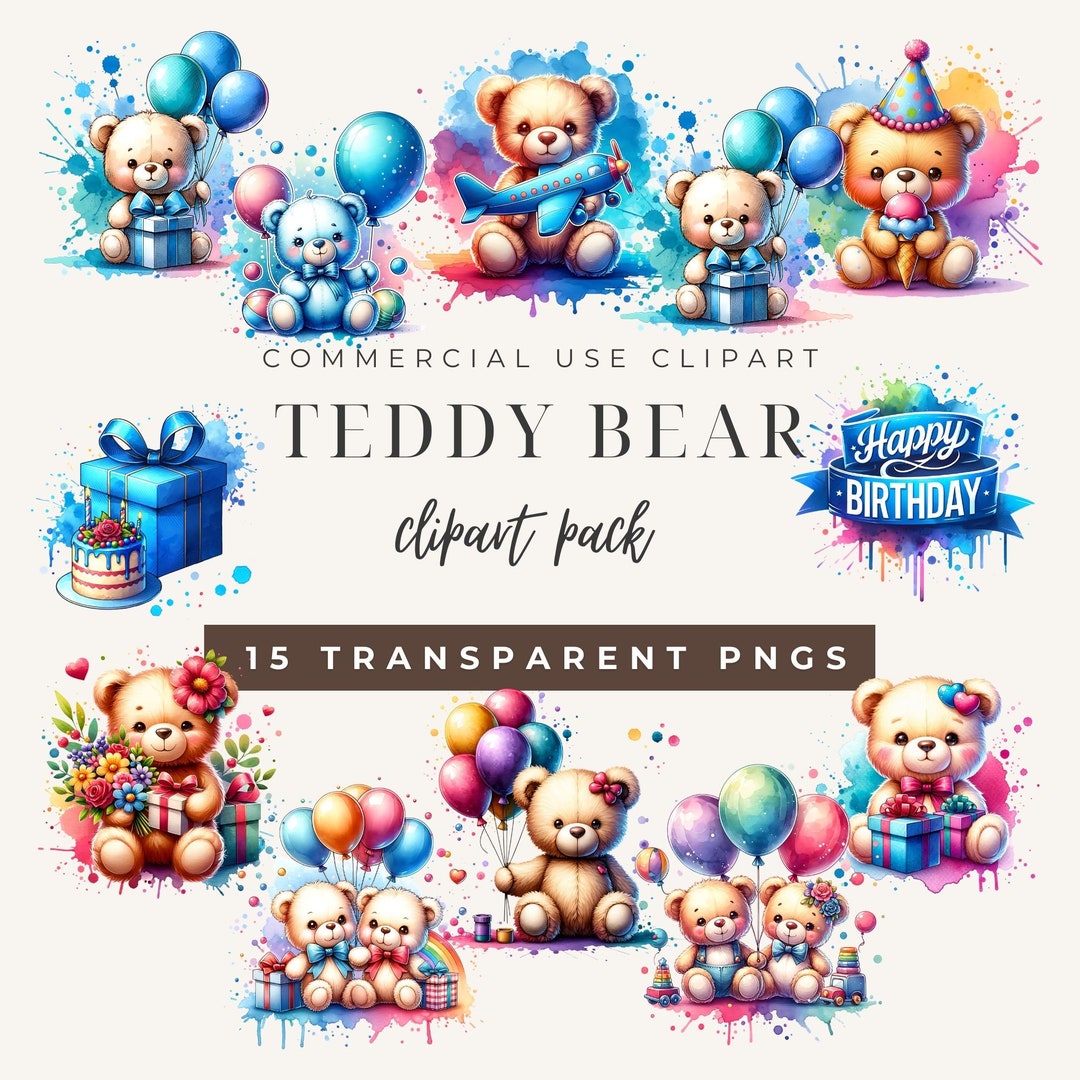 Teddy Bear Clipart Pack - Digital Watercolor Cliparts, Instant Download ...