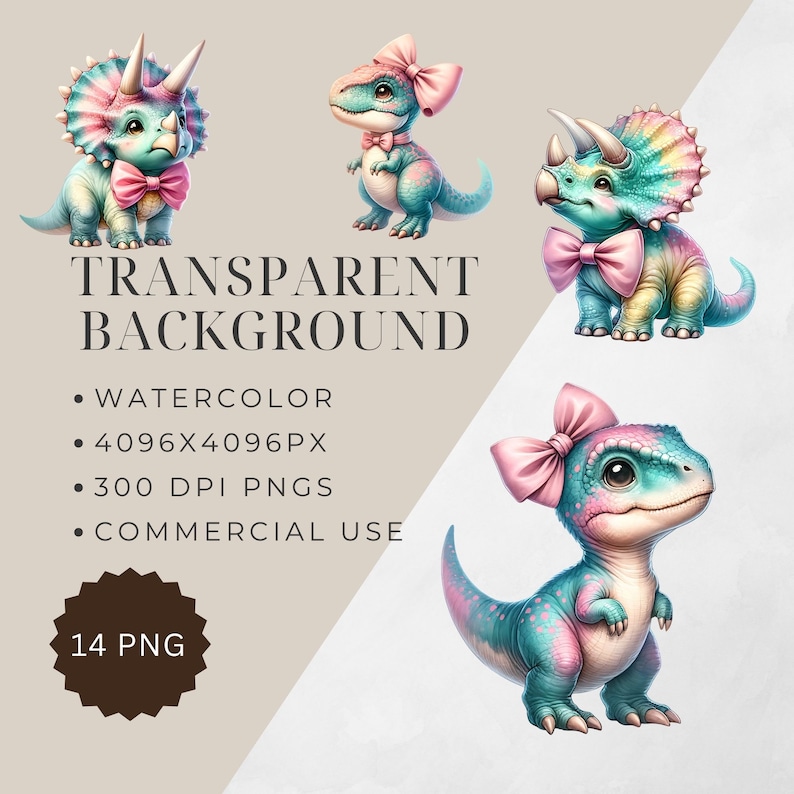 Girly Dinosaurs Watercolor Clipart Bundle - Dino Clip Art Set of ...